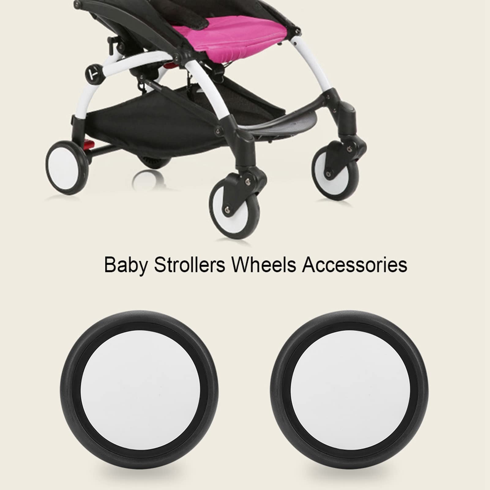 ANKROYU Baby Stroller Wheels, Stroller Rubber Wheel Accessories Stroller Wheel Replacement Universal Replaceable Baby Stroller Rubber Wheel Front and Rear Wheel Accessories (1 Pair Back Wheel)