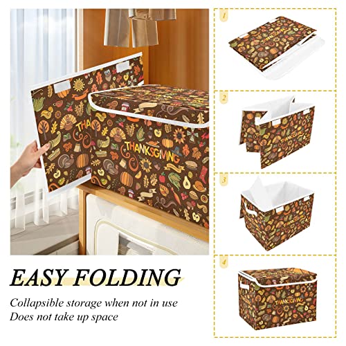 RunningBear Happy Thanksgiving Leaves Large Storage Bins with Lid Collapsible Storage Bin Closet Organizers Foldable Fabric Storage Boxes for Office Bedroom ClothesToys