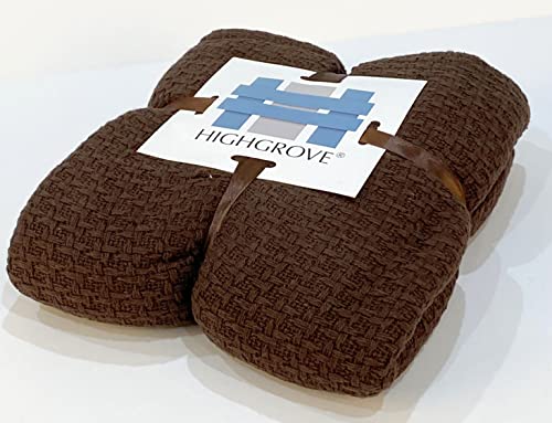 Highgrove - Laguna - Brown - 50" x 60" 100% Cotton- Knitted - Waffle Weave Design - Throw Blanket Indoor Outdoor
