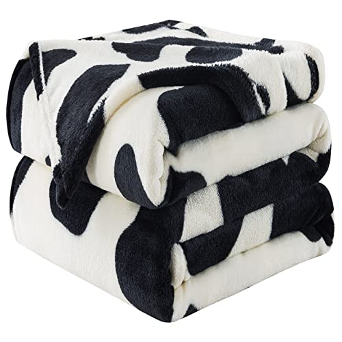 Flannel Fleece Cow Print Blanket King Size - Premium Anti-Static Super Soft Cozy Plush, Lightweight Microfiber Winter Warm Cow Print Throw Blanket for Couch Sofa Bed 90" x 108"(Black Cow King)