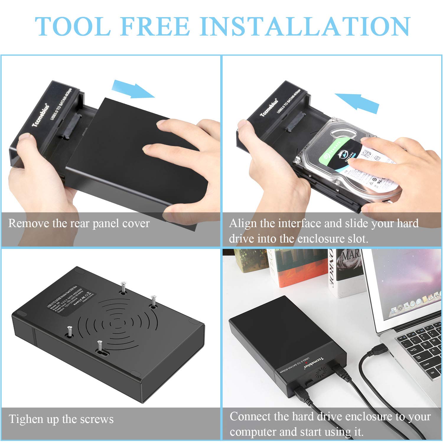 Tccmebius External Hard Drive Enclosure USB 3.0 to SATA Docking Station for 2.5 3.5 Inch SATA I/II/III HDD SSD with USB A/C Cable, Up to 20TB, Support UASP Automatic Sleep Function, Tool-free (TCC-S8)
