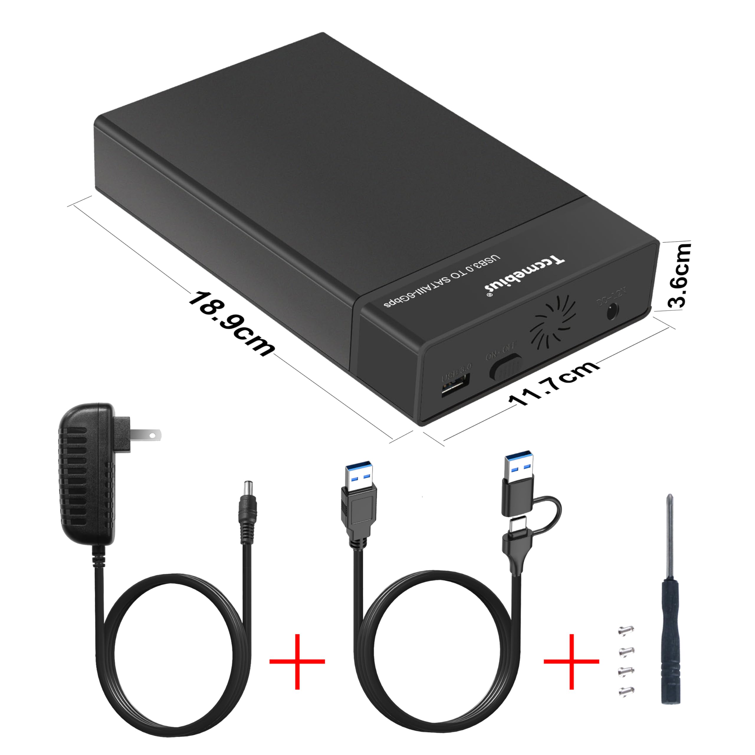 Tccmebius External Hard Drive Enclosure USB 3.0 to SATA Docking Station for 2.5 3.5 Inch SATA I/II/III HDD SSD with USB A/C Cable, Up to 20TB, Support UASP Automatic Sleep Function, Tool-free (TCC-S8)