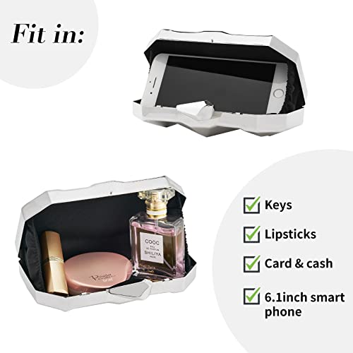 YAPAIOU Women Lattice Pattern Metal Evening Clutch Bag,Geometric Evening Clutch Purse Handbag With Chain Strap For Lady Wedding Party Prom Formal Occasion(Silver)