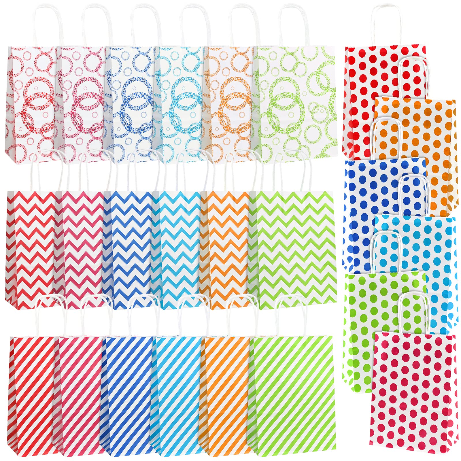 UPlama 24 PCS 8.7" Assorted bright color Kraft paper gift bags，Party Gift Bags Rainbow Assortment with String Handles for Birthday Favors, rainbow birthday party suppliesArts & Crafts, Event Supplies