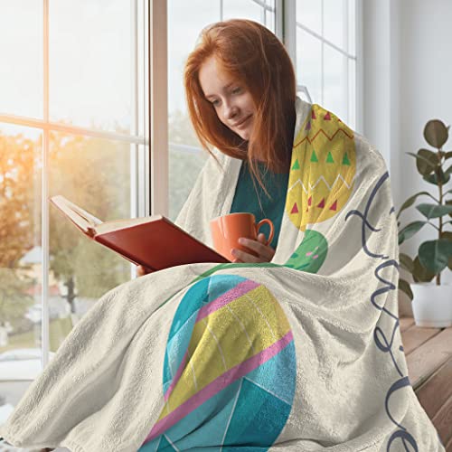 FJPT Happy Easter Colorful Eggs Throw Blanket Flannel Fleece Spring Cute Blankets Soft Luxury Cozy Warm for Living Room Bedroom Sofa Couch (40" x 50")