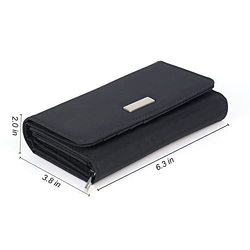 Fanna Small Compact Wallet for Women, Large Capacity Multi Card Clutch Organizer with Zipper Pocket (Black)