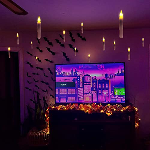 REDUCTUS Halloween Decorations - 12PCS Floating Candles Halloween with Remote Control- Hanging Candles for Harry Poter/Witch Indoor Halloween Decor Chrismas Party Supplies(NO DIY)