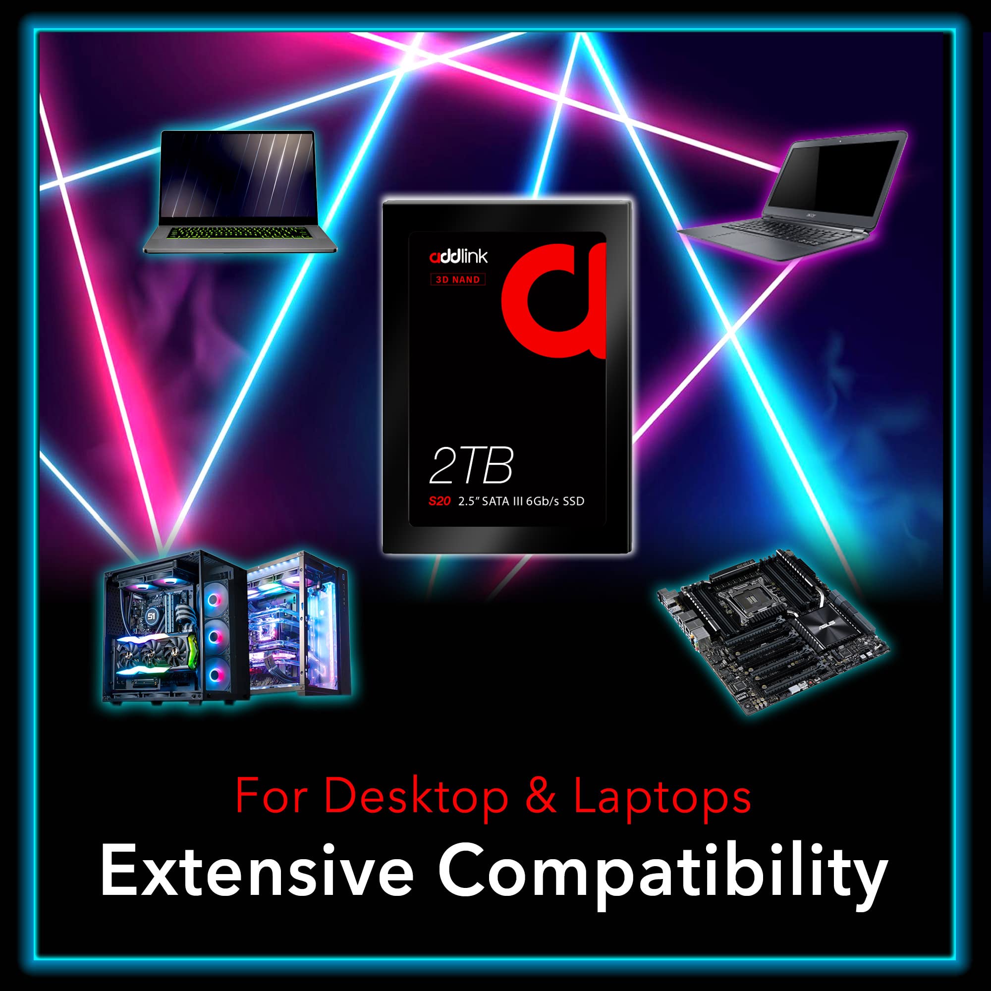 Addlink S20 2TB PS4 Compatible SATA III 2.5" Inch Extreme Quality Internal SSD 550MB/s Maximum Speed, Perfect HDD Replacement/Upgrade for Laptops, PCs & Sony PS4 (ad2TBS20S3S)