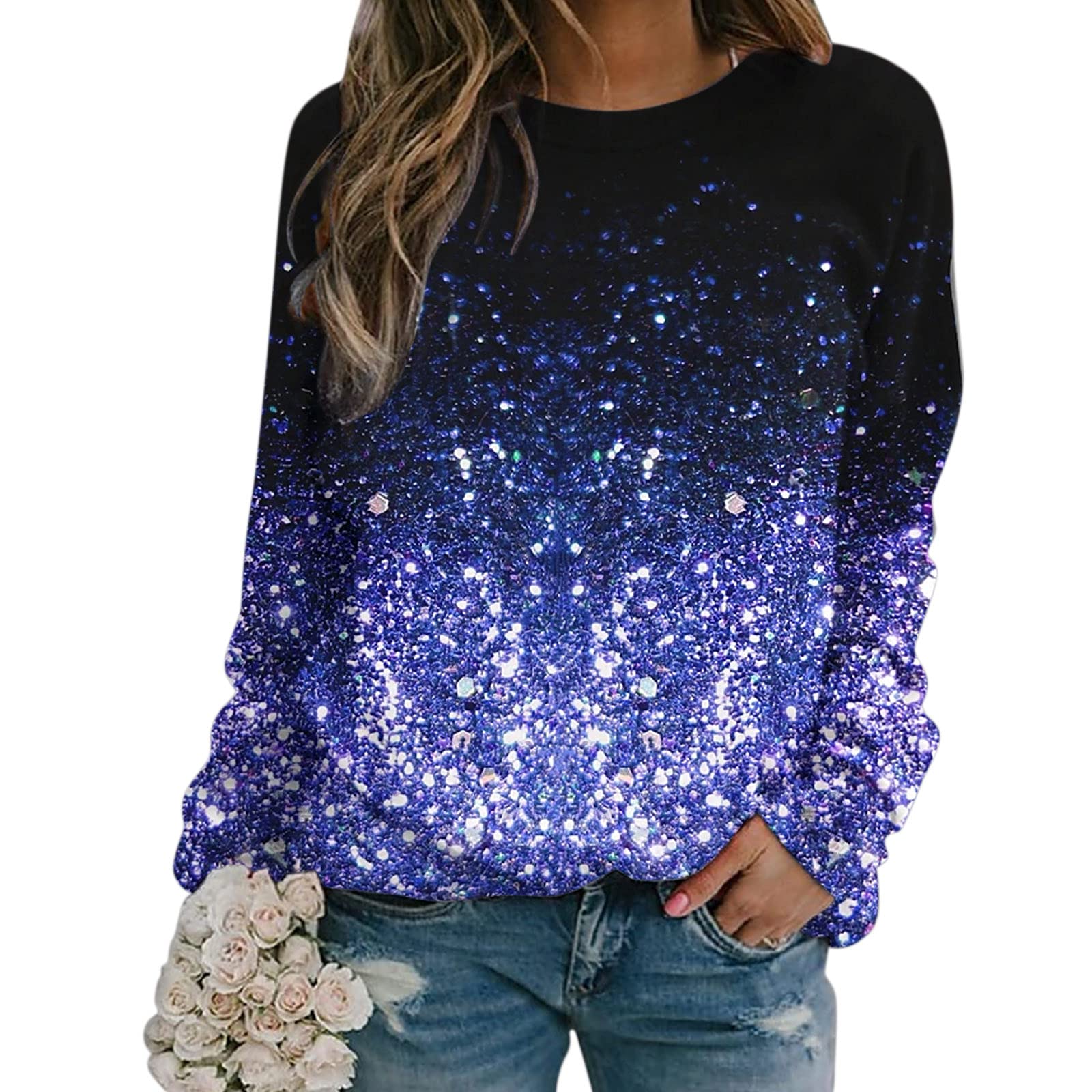 HHoo88 Womens Fall Clothes Long Sleeve Sweatshirts Pullover Colorful Graphic Shirts Casual Loose Crewneck Tops Blouse