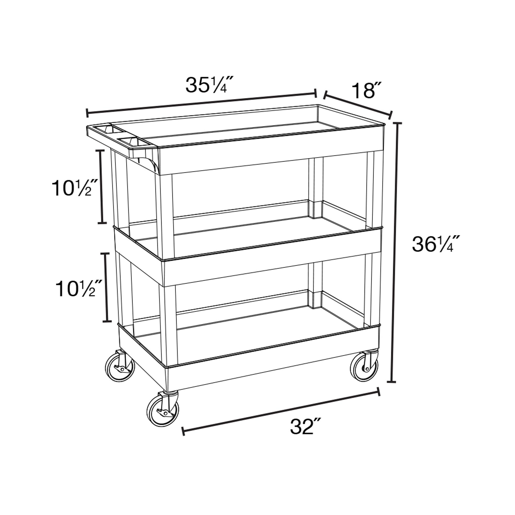 Luxor/H.Wilson 32" x 18" Tub Cart, Three Shelves (EC111-BU), Blue