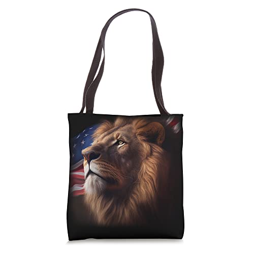 Lion American Flag Patriotic - Christian Tote Bag