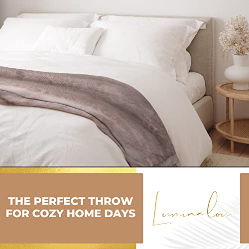Lumina Lou Solid Faux Fur Throw Blanket- Bed & Sofa Faux Fur / Solid Mink Reversible Throw for Home Décor- Double-Sided, Ultra-Soft, Warm & Lightweight Throw Blanket, 50x60, Taupe
