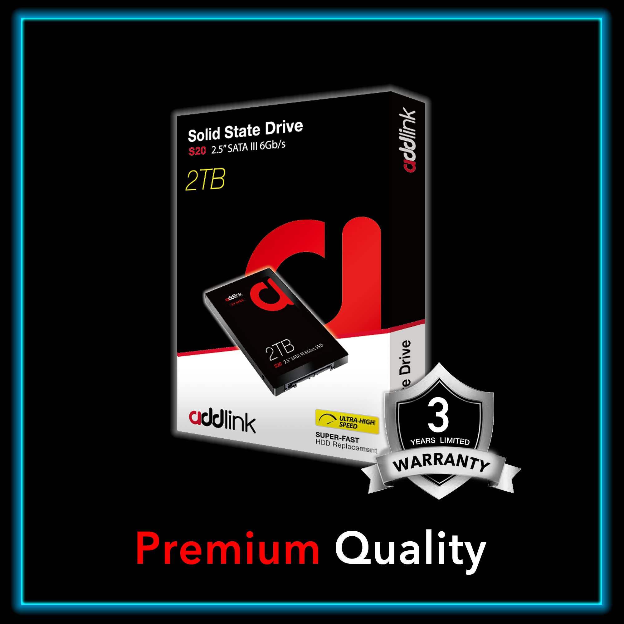 Addlink S20 2TB PS4 Compatible SATA III 2.5" Inch Extreme Quality Internal SSD 550MB/s Maximum Speed, Perfect HDD Replacement/Upgrade for Laptops, PCs & Sony PS4 (ad2TBS20S3S)