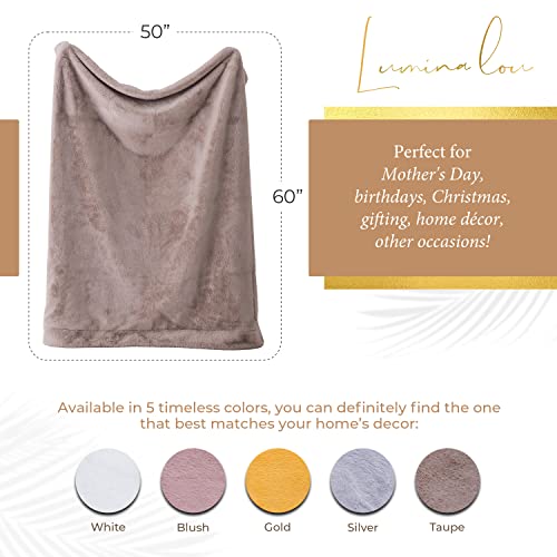 Lumina Lou Solid Faux Fur Throw Blanket- Bed & Sofa Faux Fur / Solid Mink Reversible Throw for Home Décor- Double-Sided, Ultra-Soft, Warm & Lightweight Throw Blanket, 50x60, Taupe