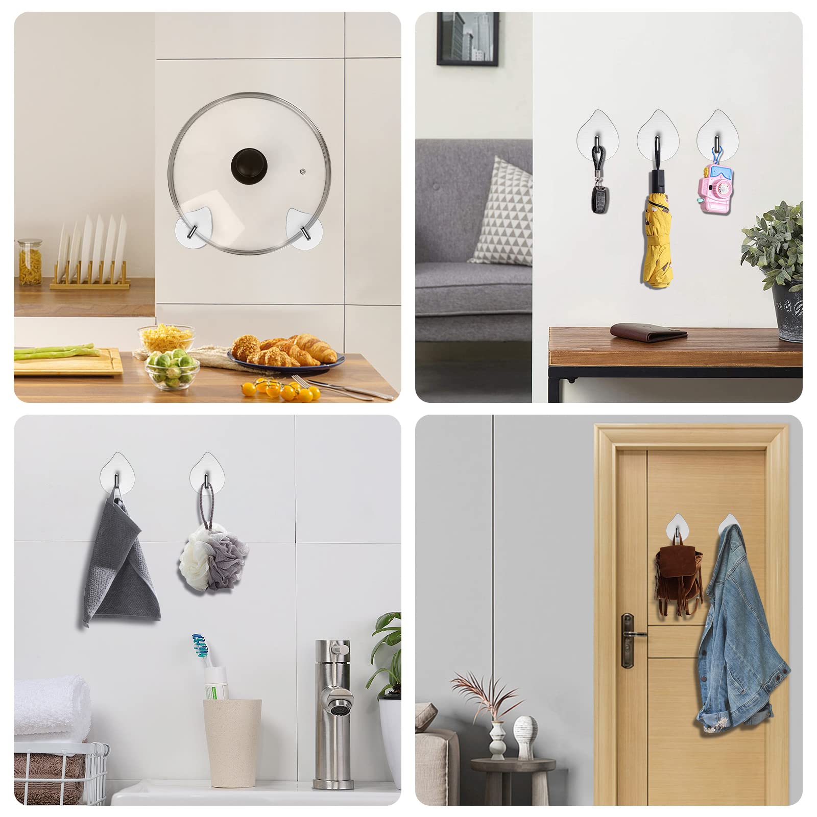 Paper Towel Holder - MUNNAR Stainless Steel Paper Towel Holder, Under Cabinet Paper Towel Rack, Self Adhesive or Drilling, Wall Mount Towel Paper Holder for Kitchen Sink Bathroom, with 4 Hooks