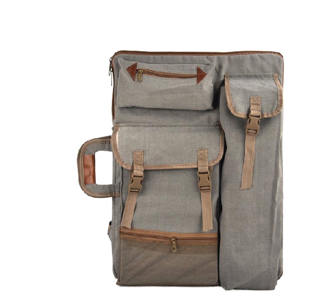 Portable Canvas Sketchpad Zipper Bag Kits Storage Outdoor Painting Drawing Board Pack Case Backpack Travel Artist Portfolio Art Carrying Case School Supplies(Grey)
