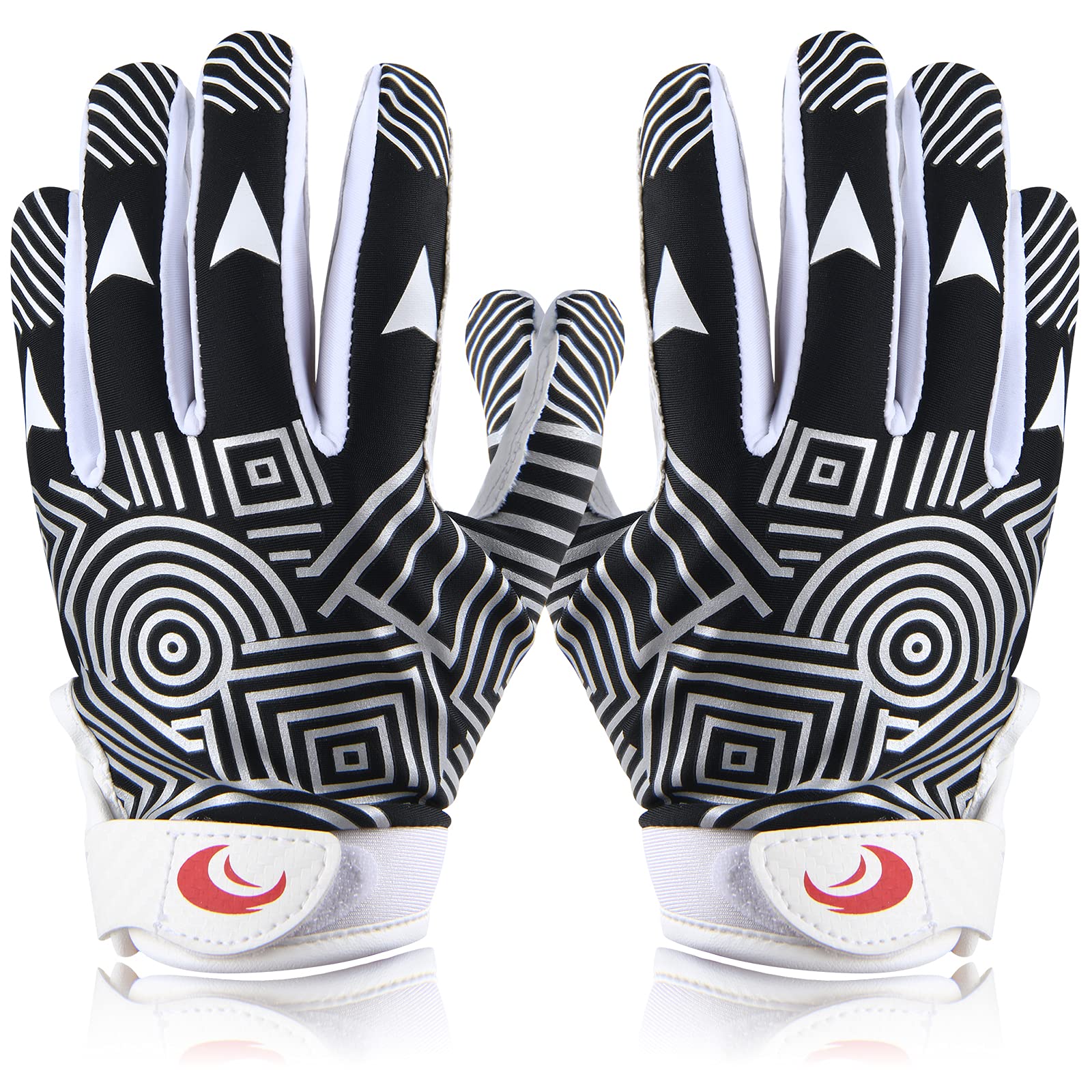 SPOMAT Youth Football Gloves Kids Silicone Grip Receiver Gloves with Super Stick Ability for Best Game Experience, Rocket Black M/L
