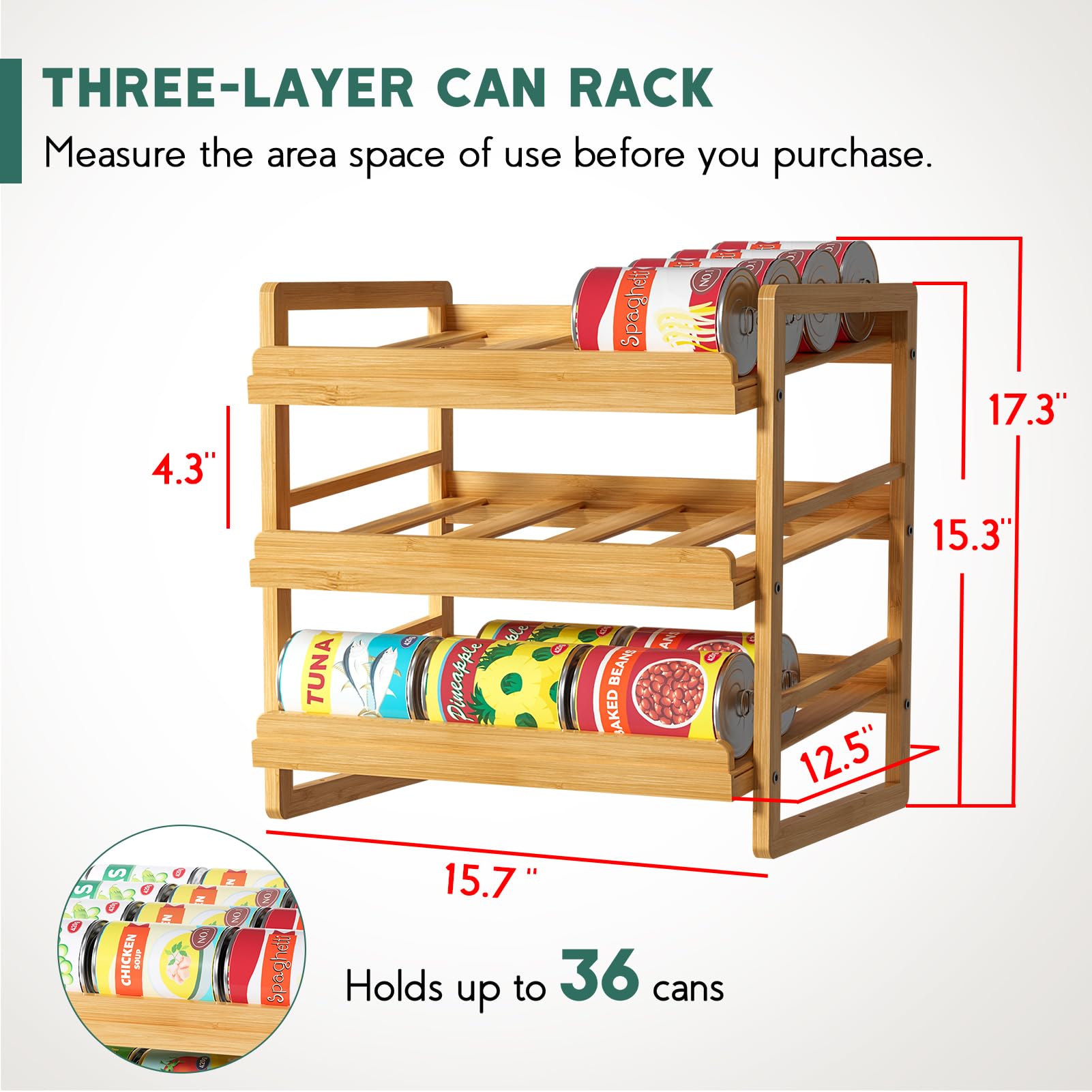 Yumkfoi Bamboo Can Rack Organizer, 3 Tier Stackable Can Storage Rack with Label Sticker and Marker Pen, Can Holder Storage Organizer for Kitchen Cabinet or Pantry (Natural Bamboo)