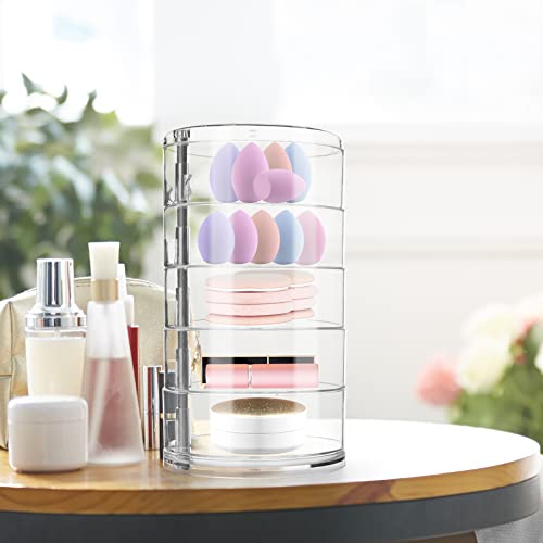 Clear Plastic Small Jewelry Organizer, 5-Layers Rotatable Jewelry Storage Box with Lid for Hair Accessories & Beauty Supplies Earrings Necklaces Bracelets (Clear-5-Layers)