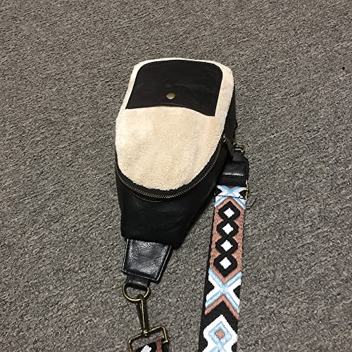 Sling Bag for Women PU Leather Crossbody Plush Splicing Satchel Chest Daypack Shoulder Backpack Cycling Hiking Travel
