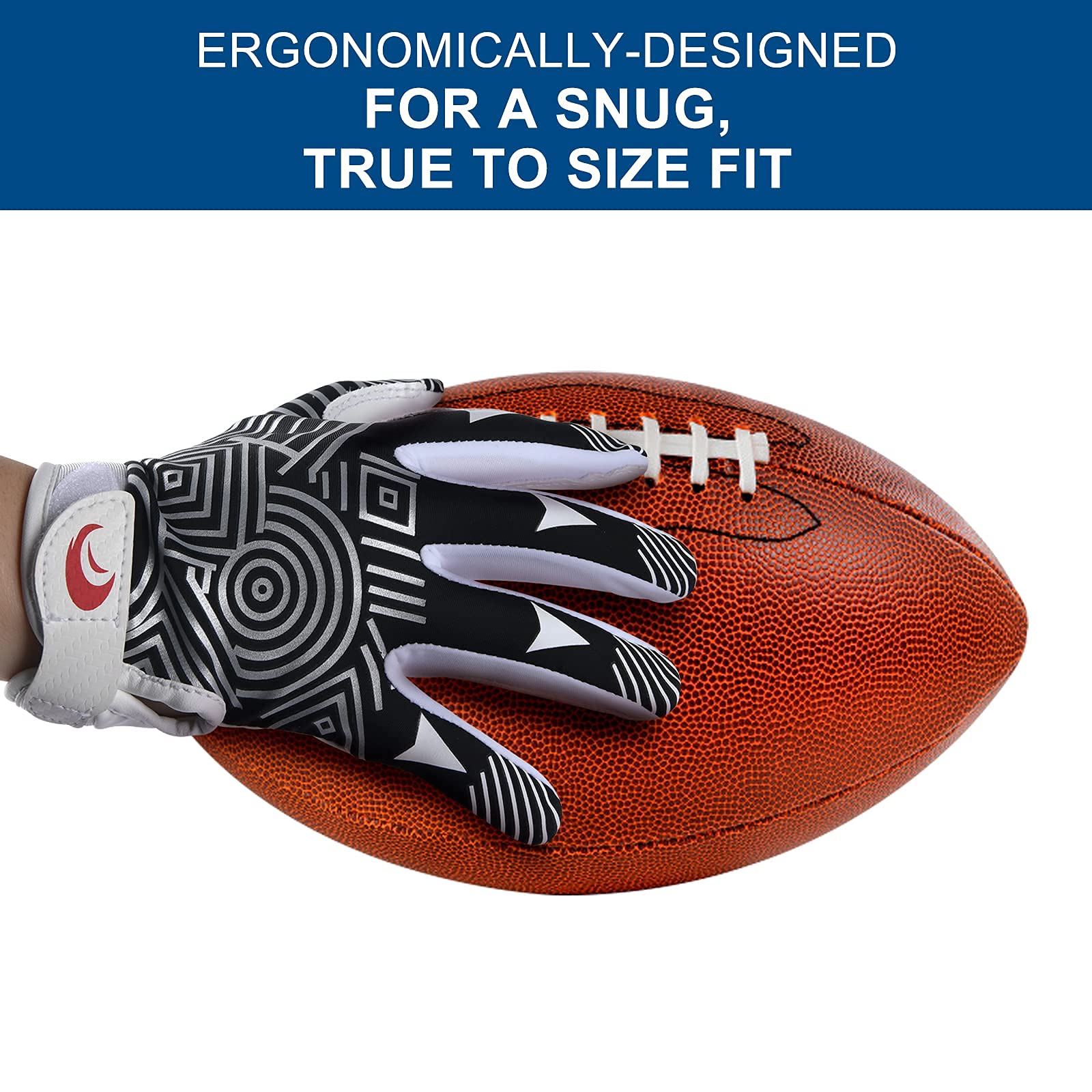 SPOMAT Youth Football Gloves Kids Silicone Grip Receiver Gloves with Super Stick Ability for Best Game Experience, Rocket Black M/L