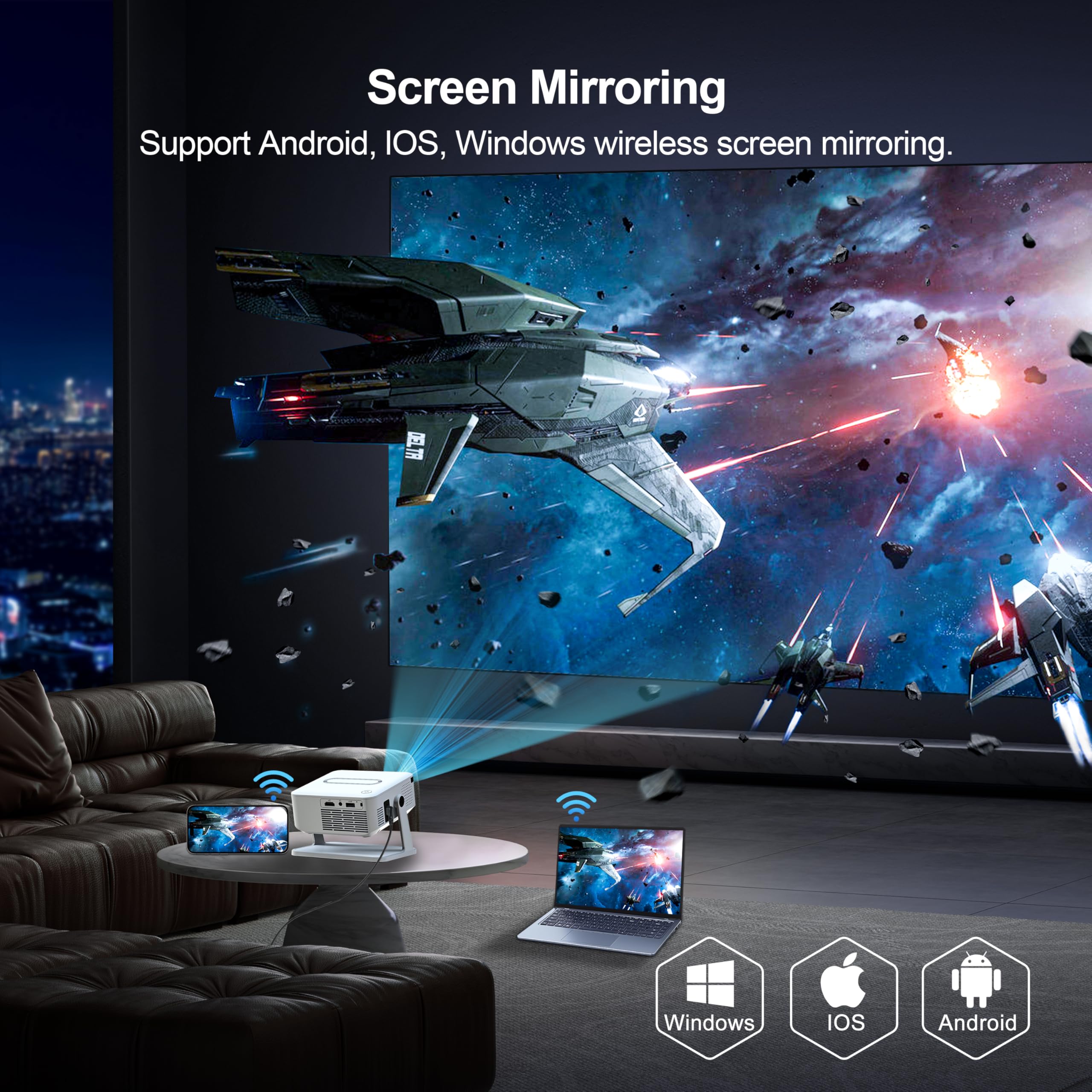 Iolieo Projector, 2023 Upgraded Portable Video Projectors,Full HD 1080P and 240'' Supported,100000Hours Multimedia Home Theater Movie Mini Projector,Compatible with HDMI,USB,VGA,AV,Laptop,Smartphone