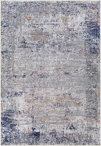Mark&Day Washable Area Rugs, 7x9 What Cheer Traditional Dark Blue Area Rug, Blue Cream Gray Carpet for Living Room, Bedroom or Kitchen (6'7" x 9', Machine Washable)