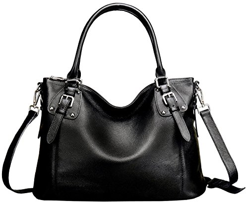 HESHE Women’s Leather Purses and Handbags Shoulder Bag Tote Top Handle Bags Designer Cross Body Satchel (Black-R024)