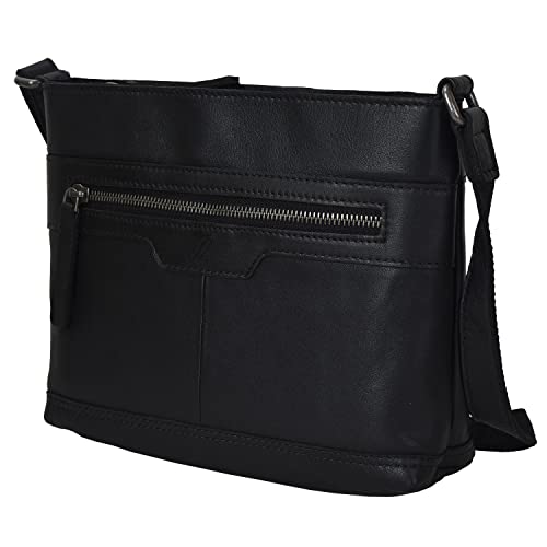 Zinda Genuine Leathers Women’s Handbag Bucket Bag Top Zip Shoulder Sling Crossbody (Ebony)