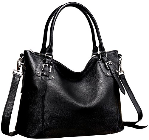 HESHE Women’s Leather Purses and Handbags Shoulder Bag Tote Top Handle Bags Designer Cross Body Satchel (Black-R024)