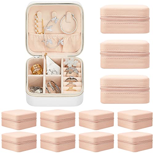 12 Pcs Travel Jewelry Case Bridesmaid Gift Boxes Jewelry Travel Organizer Small Jewelry Box Mini Storage Organizer Storage Box for Women Girls Bridesmaid Gift (White, Pink)
