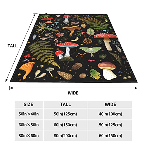 Mushrooms Throw Blanket Dark Wild Forest Blanket Soft and Lightweight Flannel Throw All Season Suitable for Use in Bed, Sofa, Living Room and Travel 50"x40"