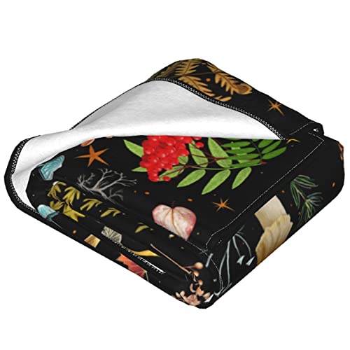 Mushrooms Throw Blanket Dark Wild Forest Blanket Soft and Lightweight Flannel Throw All Season Suitable for Use in Bed, Sofa, Living Room and Travel 50"x40"
