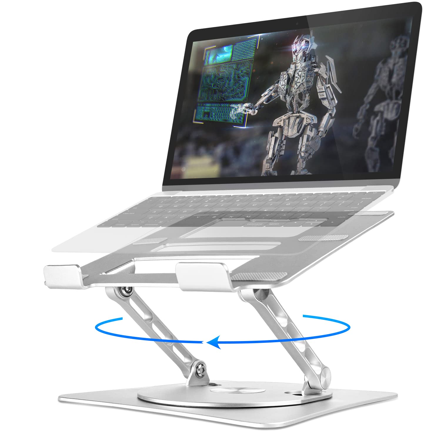 Bcom Adjustable Laptop Stand with 360° Rotating Base,Foldable Aluminum Alloy Computer Laptop Riser,Ergonomic Design,Compatible with 10 to 17" Laptops,Laptop Stand for Desk for Office and Home,Silver