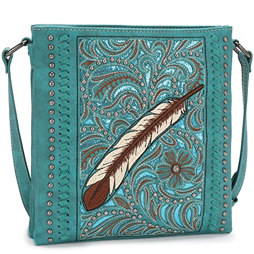 Montana West Concho Collection Concealed Carry Crossbody Women Leather Hobo Handbag for Women Turquoise MW1133G-9360TQ