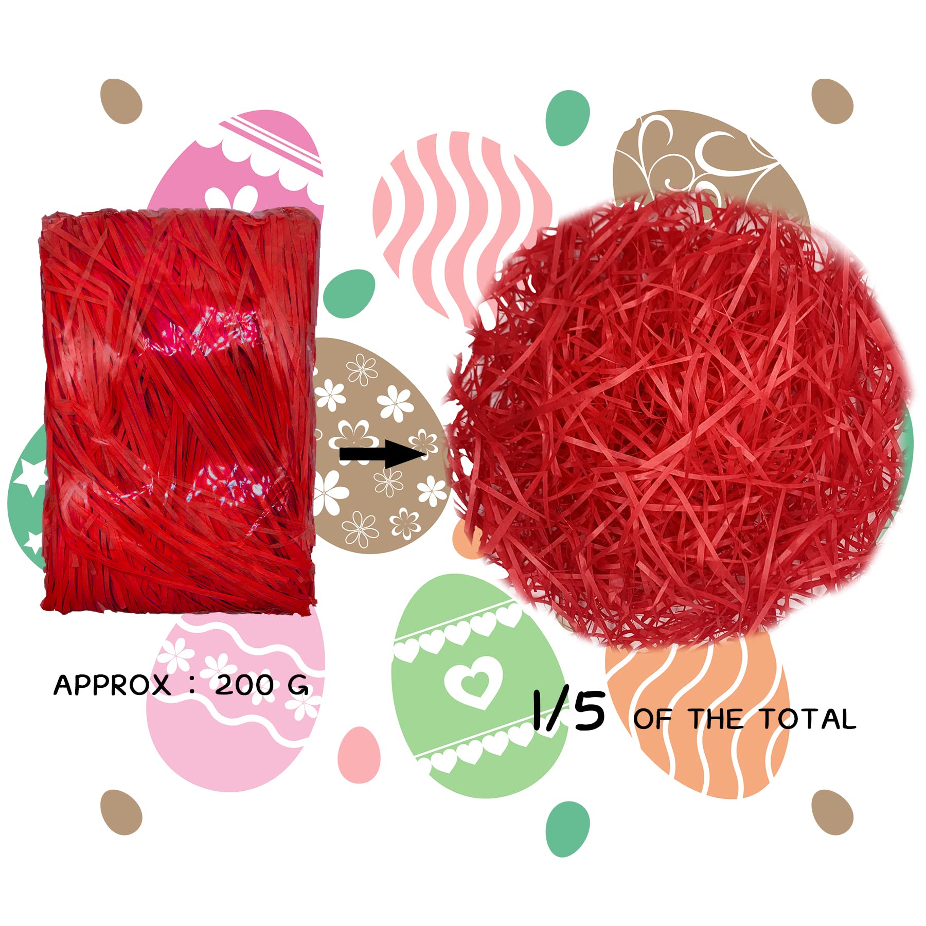 PEVOGON Red Easter Grass Raffia Filler Paper Shreds for Easter Basket Gift Packaging Filling Egg Stuffer Party Supplies Decoration, 200G