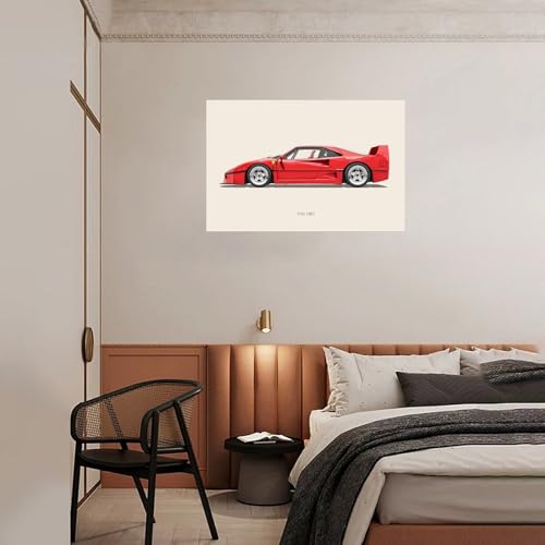 Car Poster Ferrari F40 Supercar Posters Racing Car Canvas Wall Art For Boy's Bedroom SuperCar Wall Decor Unframe-style 36x24inch(90x60cm)