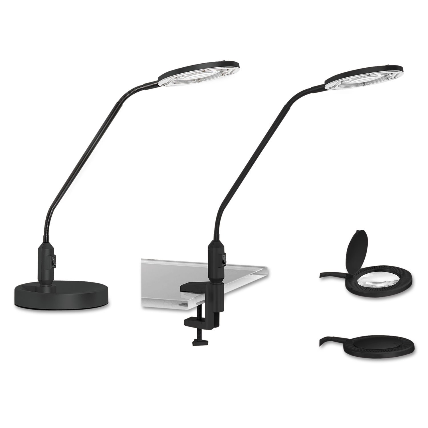 Alera LEDM765B Led Magnifier Lamp, Desktop Or Clamp-On, 19-Inch High, Black