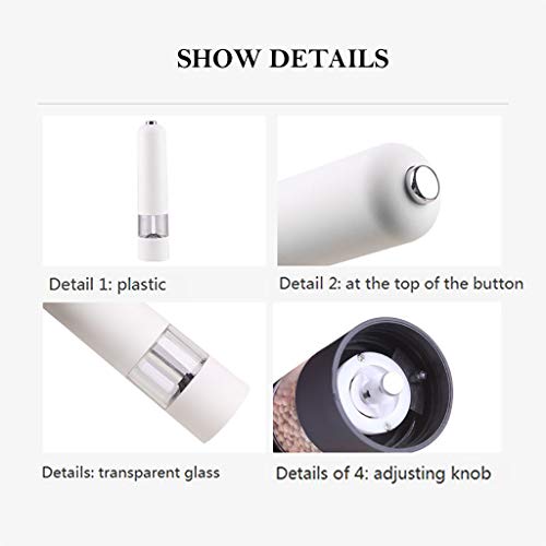 Electric Pepper Grinder, Battery Powered Salt and Pepper Grinder Set, Black Pepper and Pepper Grinder, Electric Salt and Pepper Grinder Set, One Hand Automatic Operation, Kitchen Gadgets (white)