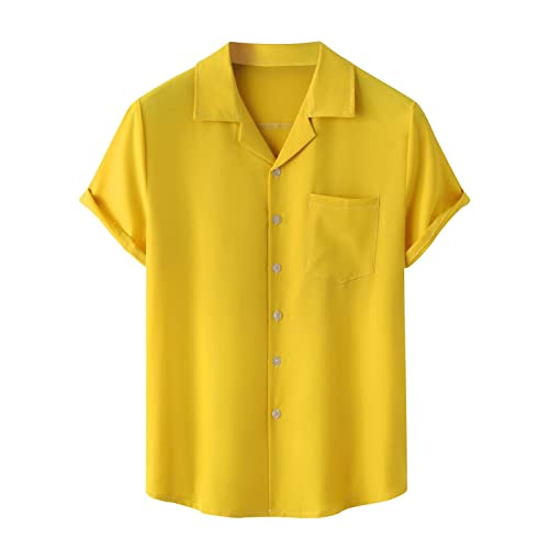 DUOWEI Athletic Long Sleeve Shirt Men Fitted Male Summer Hawaii Solid Shirt Short Sleeve Pocket Lapel Collar Button Shirt Big
