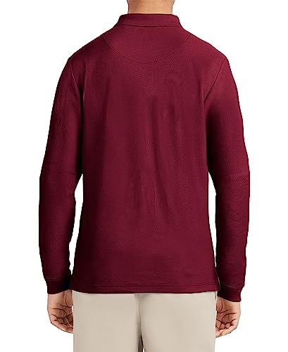 IZOD mens Long Sleeve Pique School Uniform Polo Shirt, Burgundy, 34-35 US