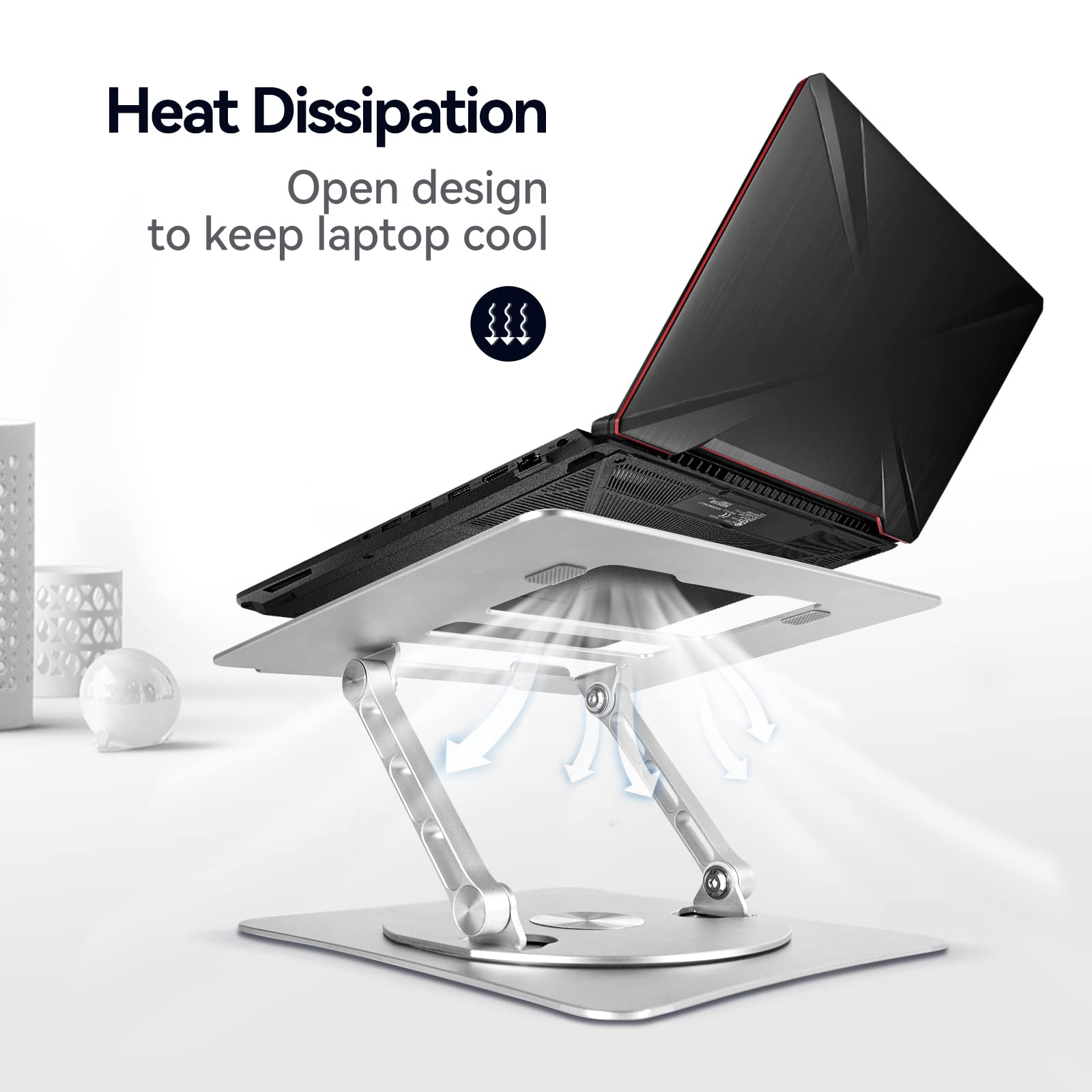 Bcom Adjustable Laptop Stand with 360° Rotating Base,Foldable Aluminum Alloy Computer Laptop Riser,Ergonomic Design,Compatible with 10 to 17" Laptops,Laptop Stand for Desk for Office and Home,Silver
