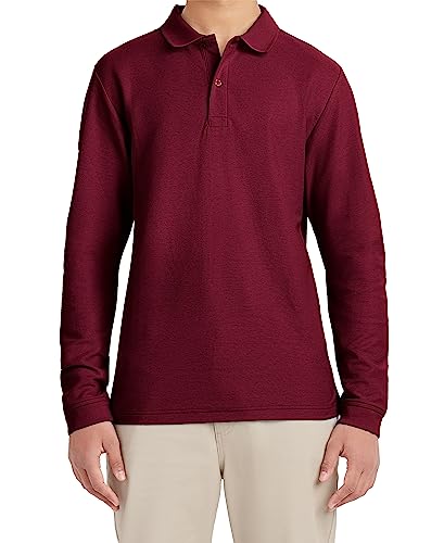 IZOD mens Long Sleeve Pique School Uniform Polo Shirt, Burgundy, 34-35 US