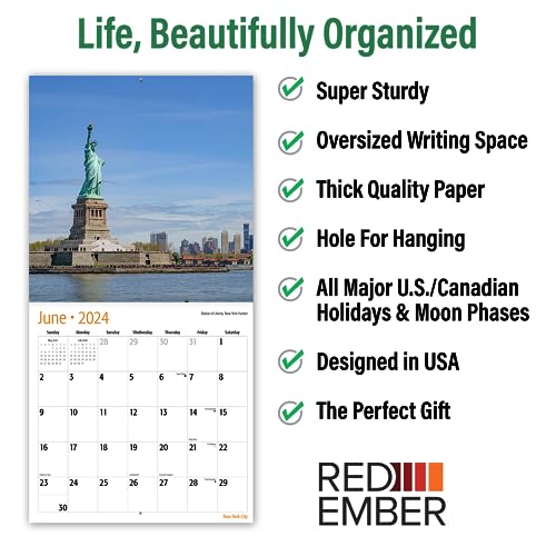 RED EMBER New York City 2024 Wall Calendar 12 Month | 12" x 24" Open | Thick & Sturdy Paper | Giftable | Calendar 2024