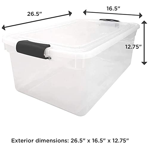 HOMZ Multipurpose 66 Quart Clear Storage Container Tote Bins with Secure Latching Lids for Home or Office Organization (4 Pack)