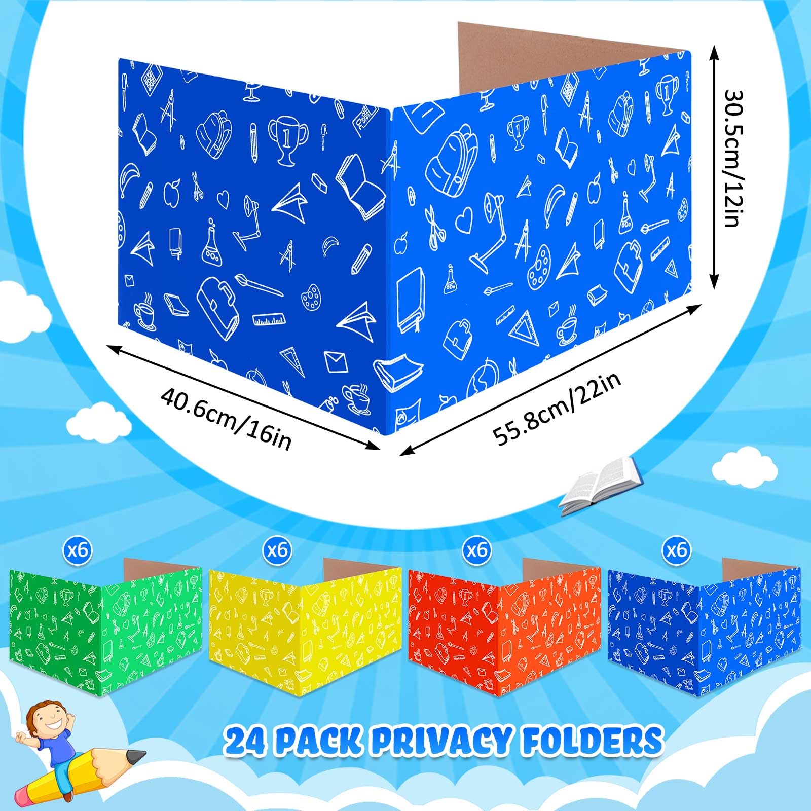 24 Pack Shields for Student Desks Test Desktop Dividers Cardboard Large Privacy Folders Classroom Testing Shields Trifold Standard Privacy Dividers Shield for School Office, 12 x 54 Inch