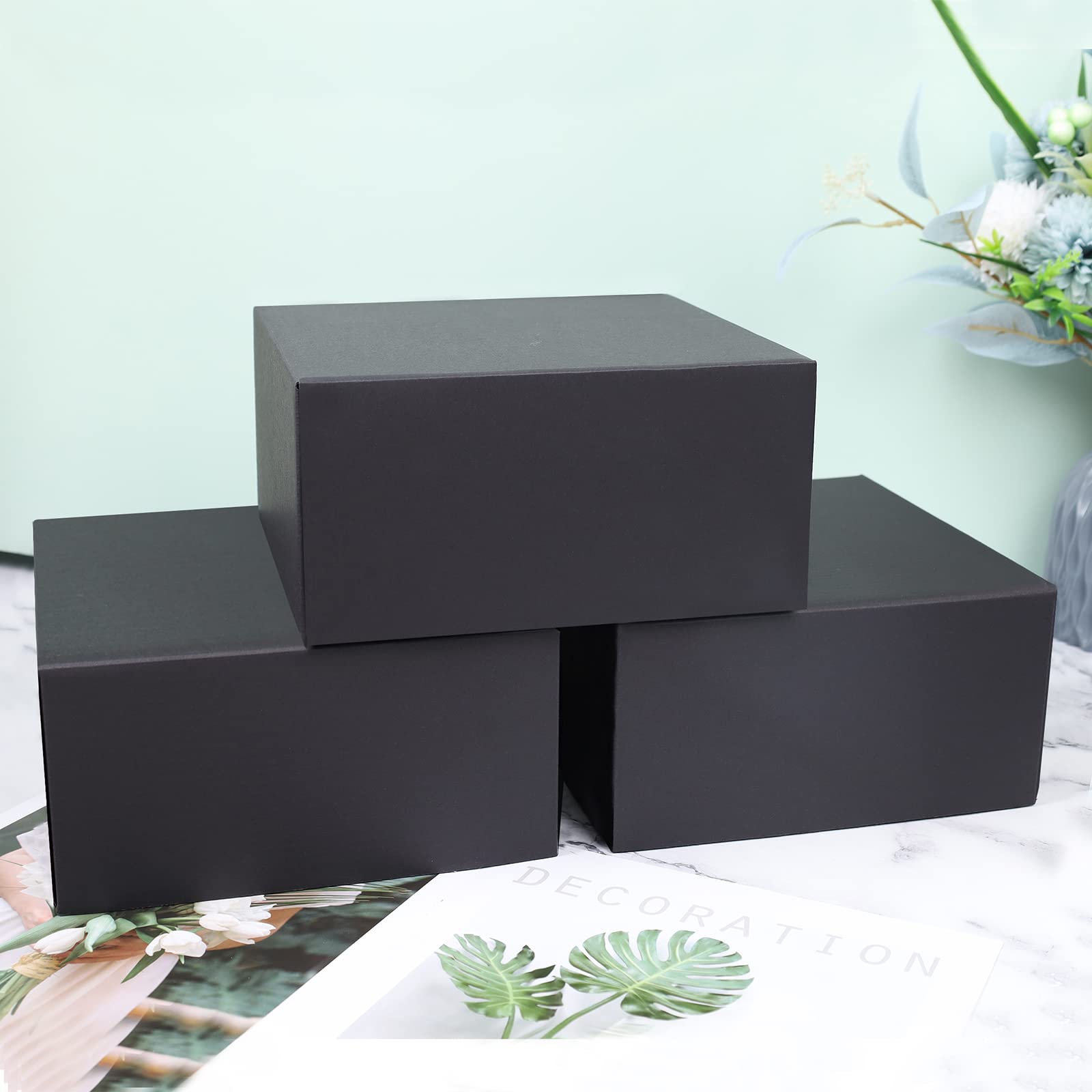 Hotyin Gift Boxes 8 x 8 x 4 Inch 10 Pack, Cardboard Gift Box with Lid, Fold Gift Boxes Bulk for Presents, Bridesmaid Proposal Gift, Wrapping, Christmas, Birthday (Matte Black)