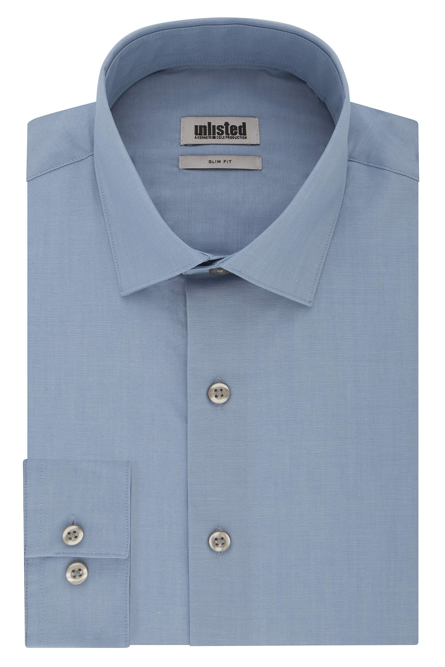 UNLISTED Men's Dress Shirt Slim Fit Solid, Cadet Blue, 16"-16.5" Neck 32"-33" Sleeve