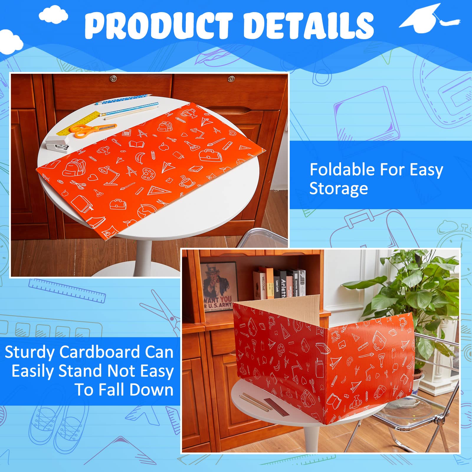 24 Pack Shields for Student Desks Test Desktop Dividers Cardboard Large Privacy Folders Classroom Testing Shields Trifold Standard Privacy Dividers Shield for School Office, 12 x 54 Inch