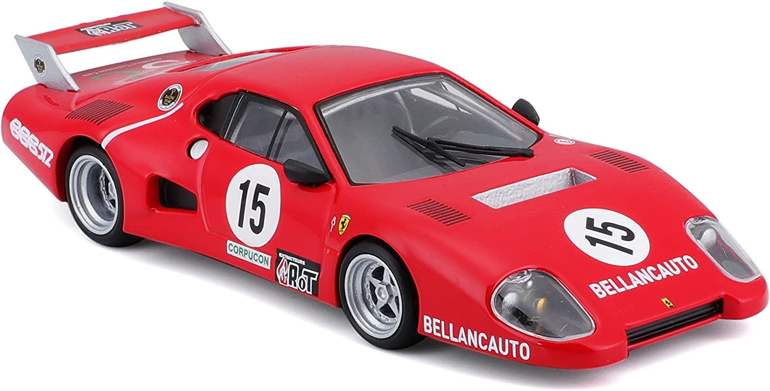 Bburago-1/43 Scale Model Compatible With Ferrari Racing 512 Bb Ii Serie 1981 Racing Car Die-Cast Model Miniature Collectible,Red
